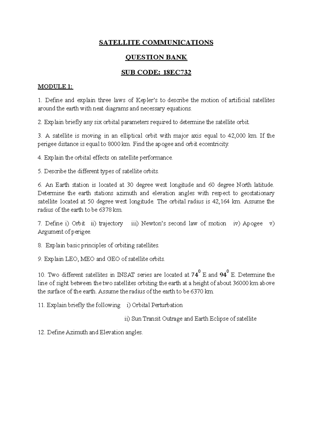 SATCOM 18EC Question Bank - Comprehensive Study Notes - Studocu