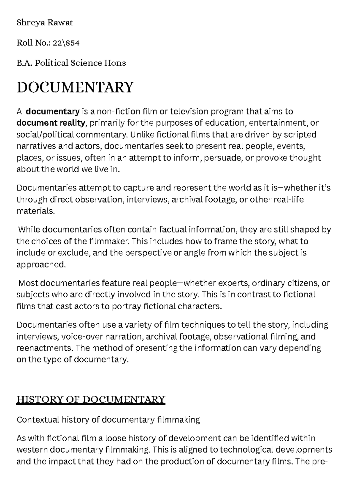 Documentary Film Analysis: Exploring Styles & Techniques in PS Hons ...