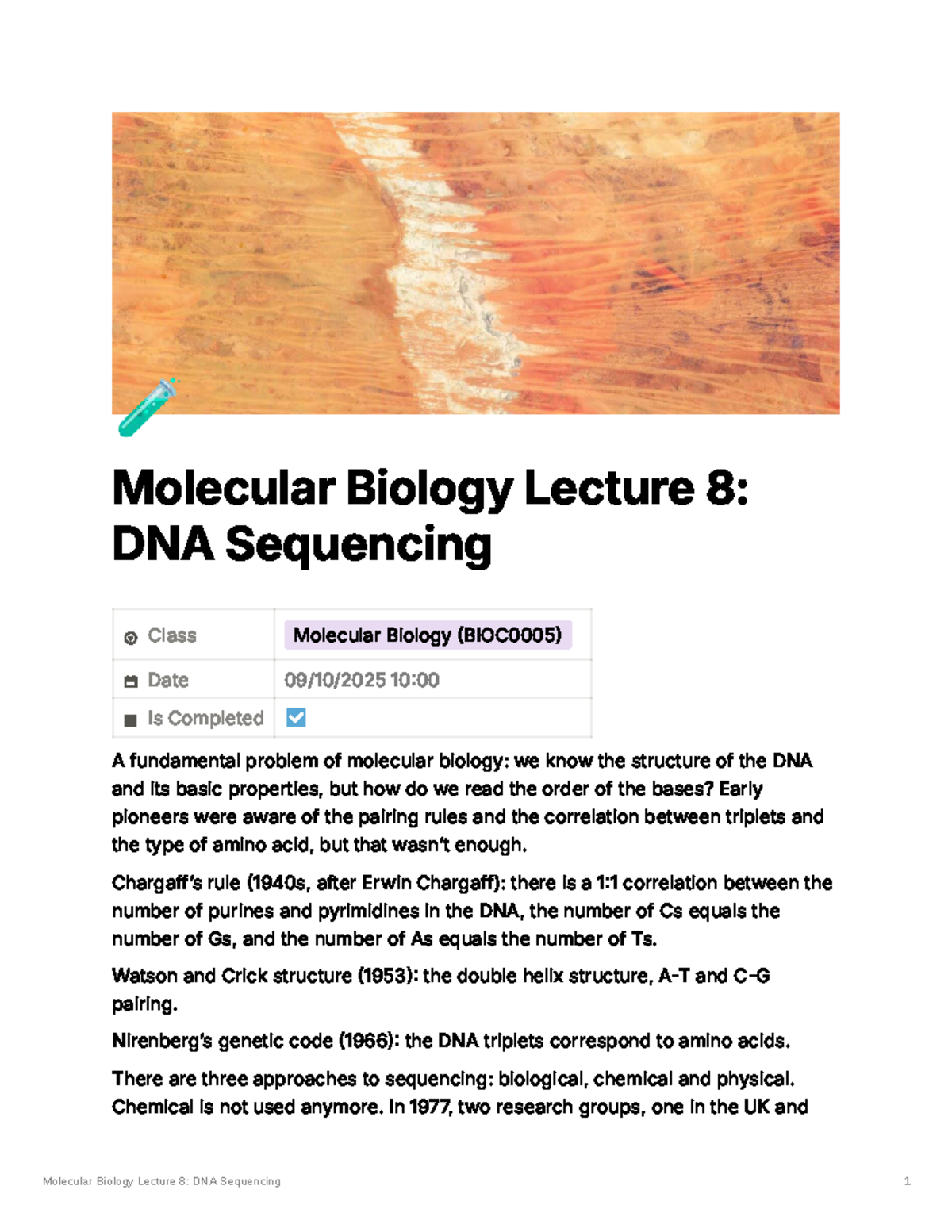 BIOC0005 Lecture 8 Notes: Advances in DNA Sequencing Techniques - Studocu