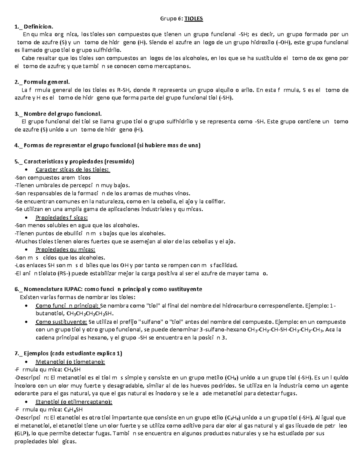 Tioles: Definición, Fórmula, Propiedades y Nomenclatura IUPAC - Studocu