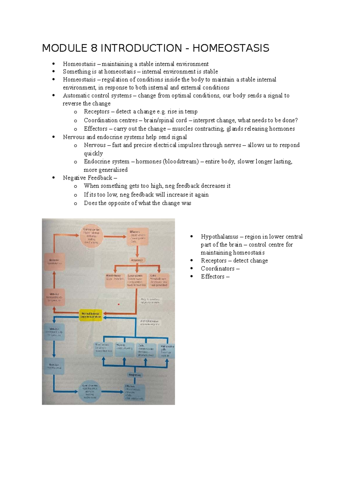 Module 8 Notes: Understanding Homeostasis and Its Regulation - Studocu