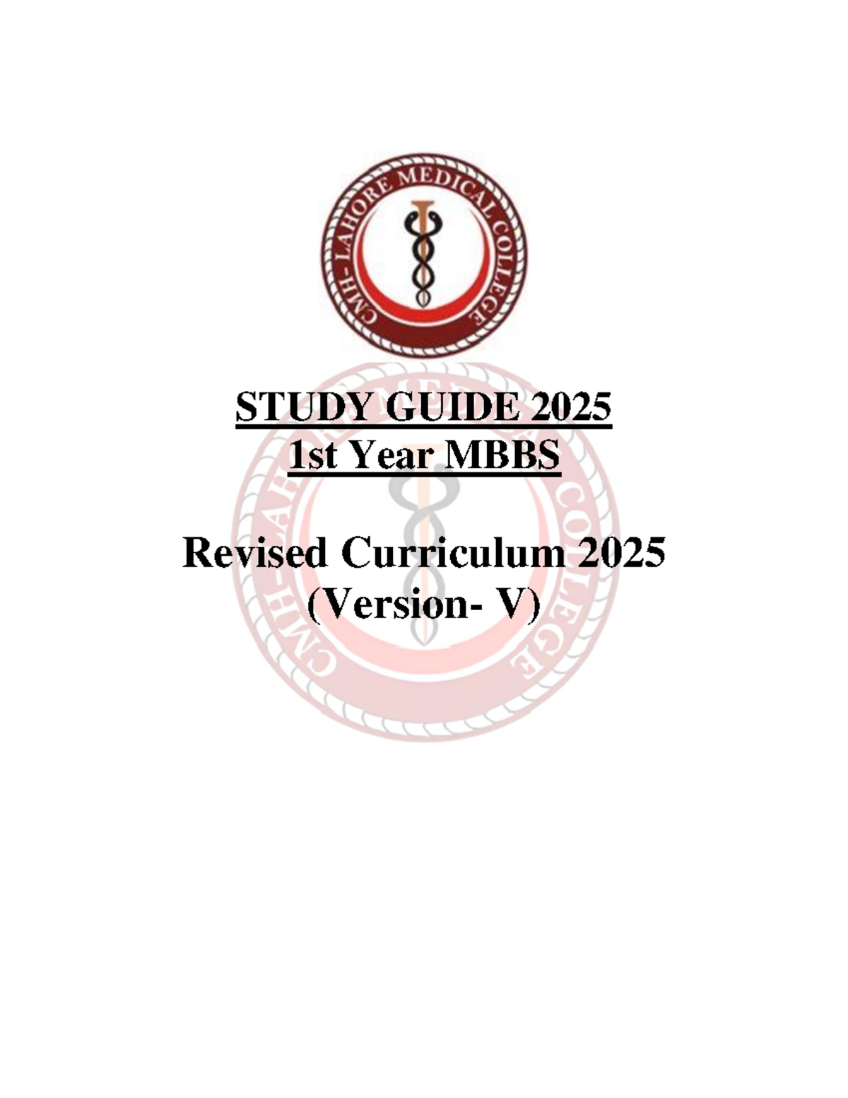 Revised Final Curriculum for MBBS Year I (2025) - CMH LMC - Studocu