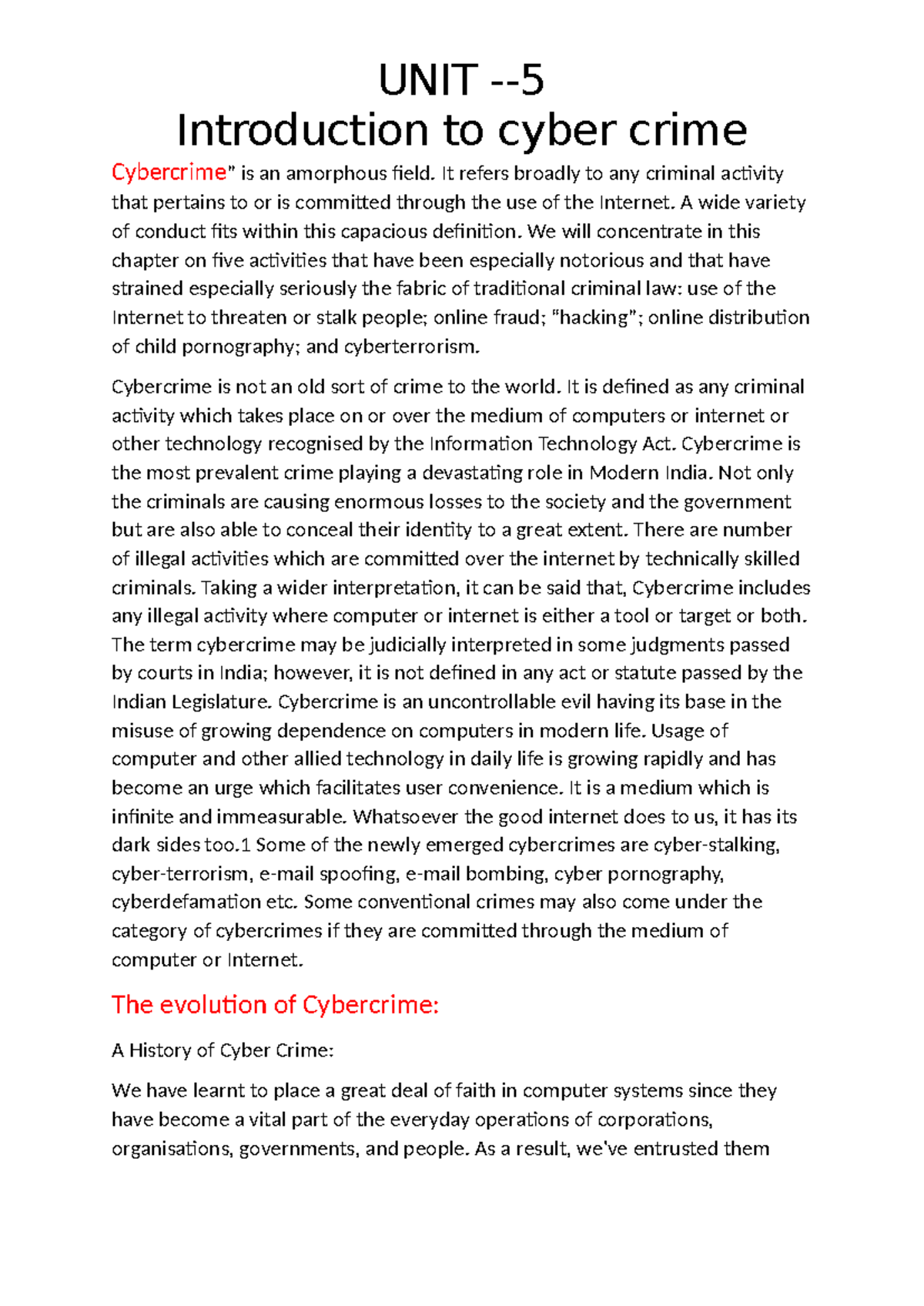 UNIT 5 Cybercrime: Overview and Evolution of Digital Offenses - Studocu