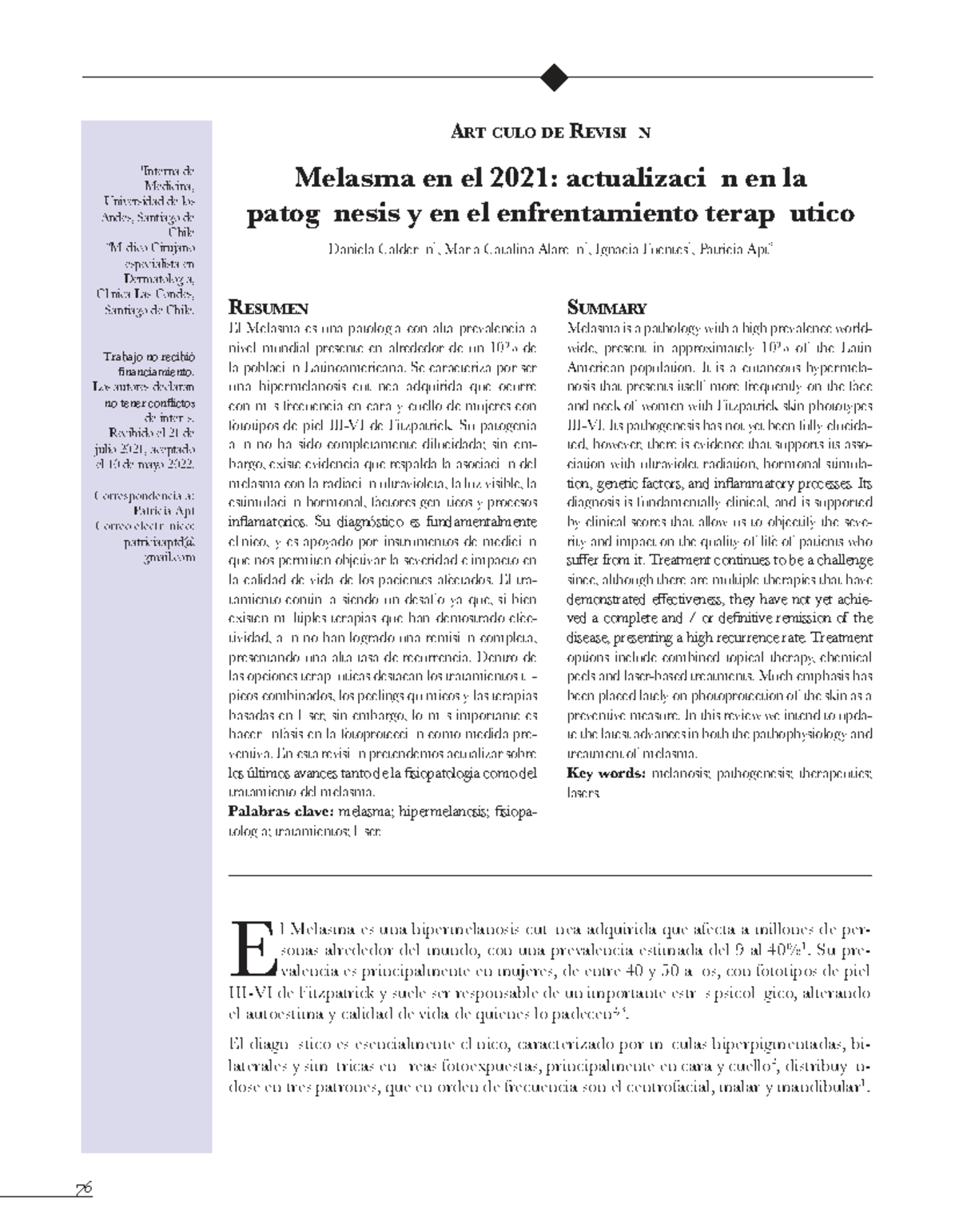 Actualización sobre Melasma: Patogénesis y Tratamientos 2021 - 365-3144 ...
