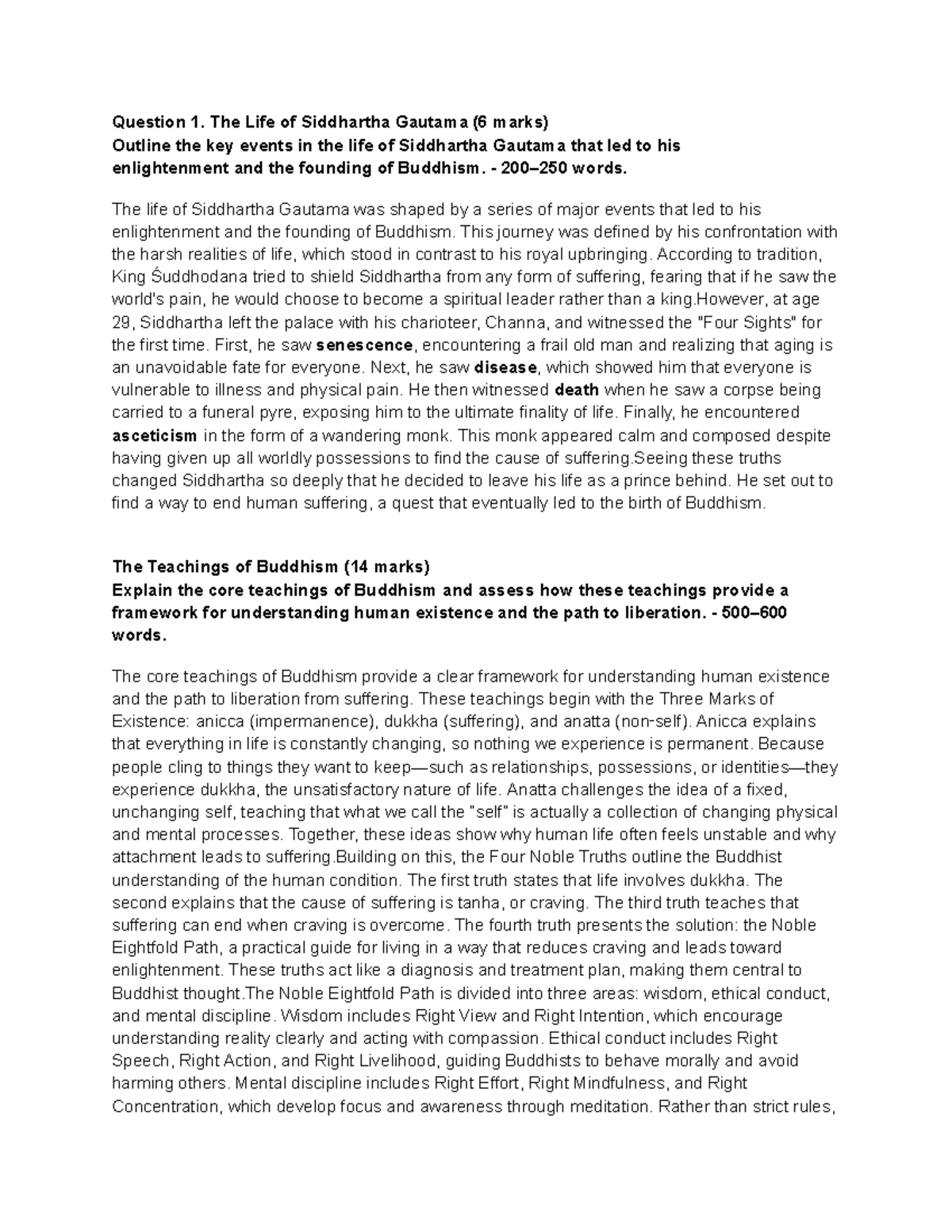 SOR Assignment: Key Events in the Life of Siddhartha Gautama and ...