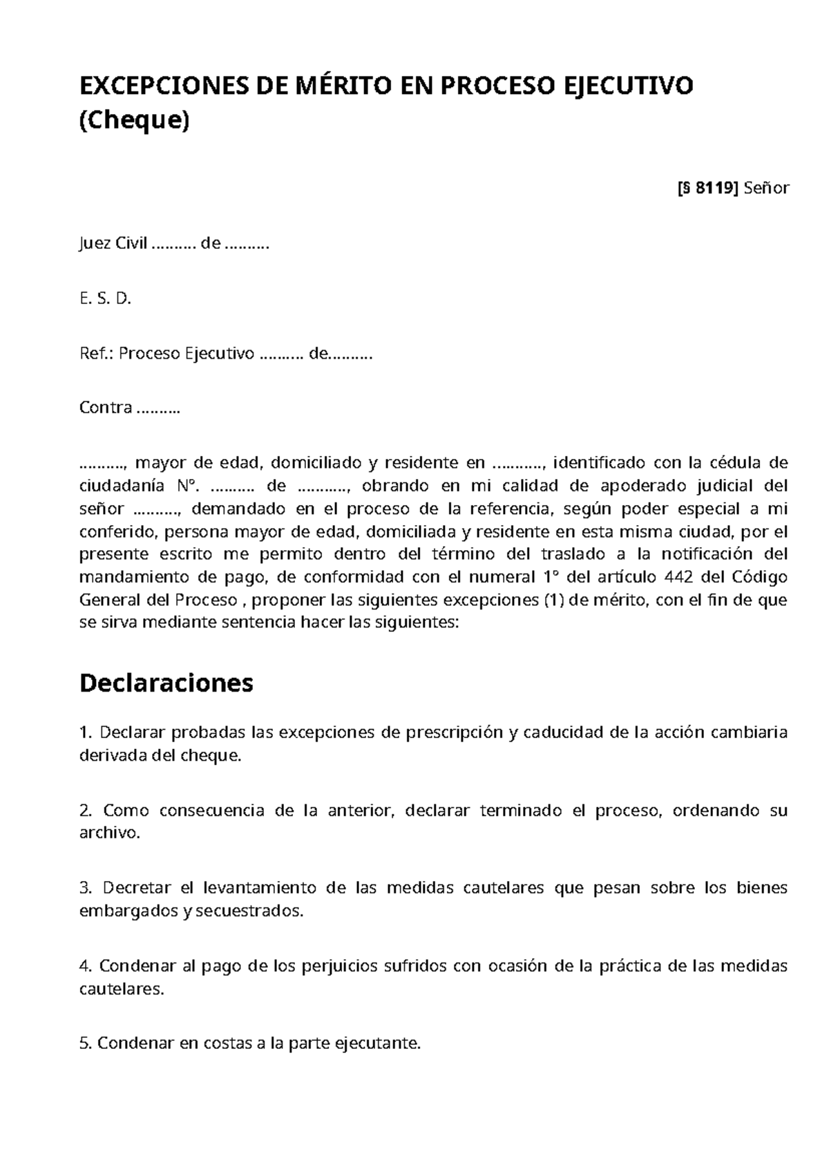 Excepciones de Mérito en Proceso Ejecutivo – Análisis y Declaraciones ...