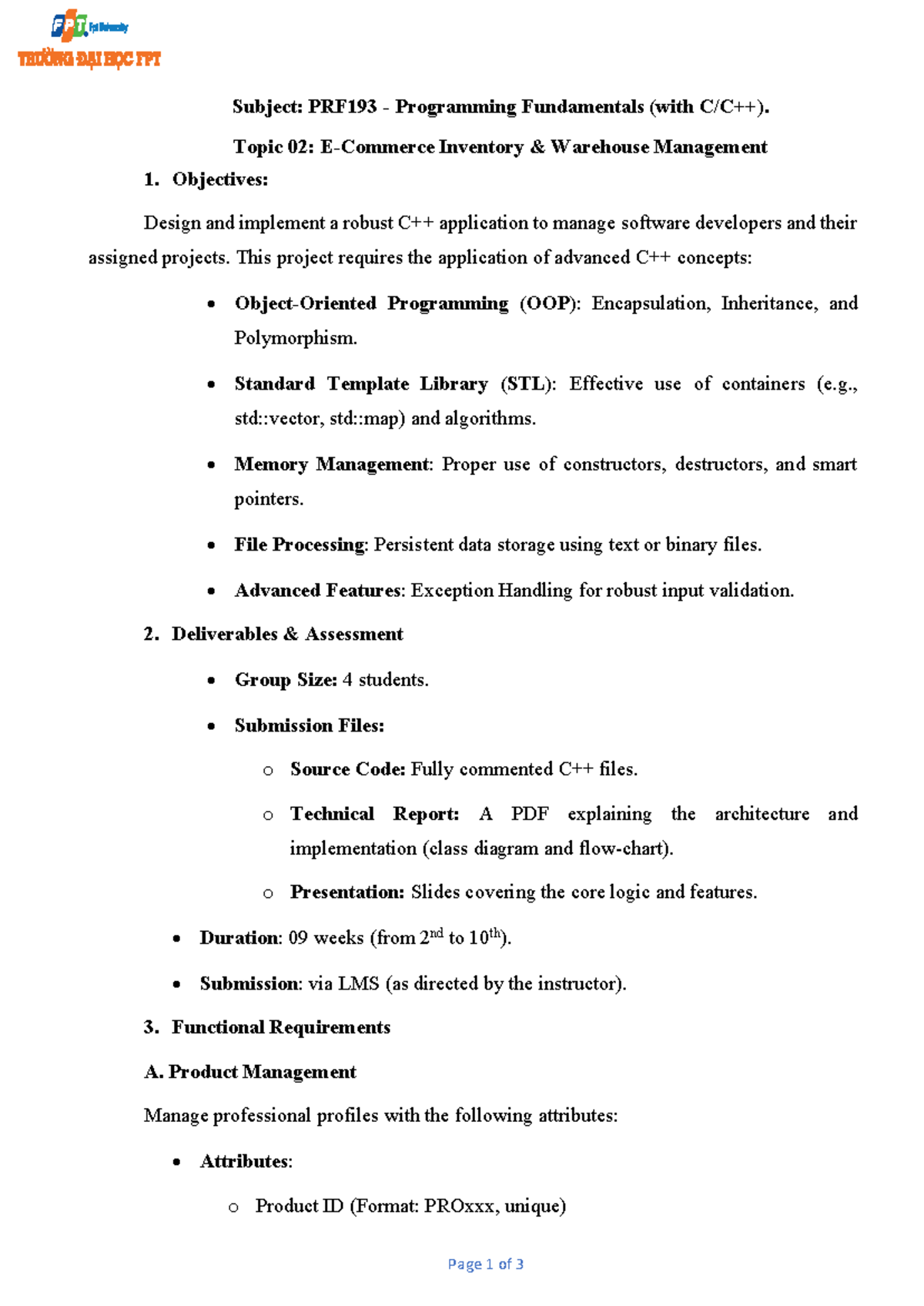 Final Project Assignment PRF193: Inventory Warehouse Management - Studocu