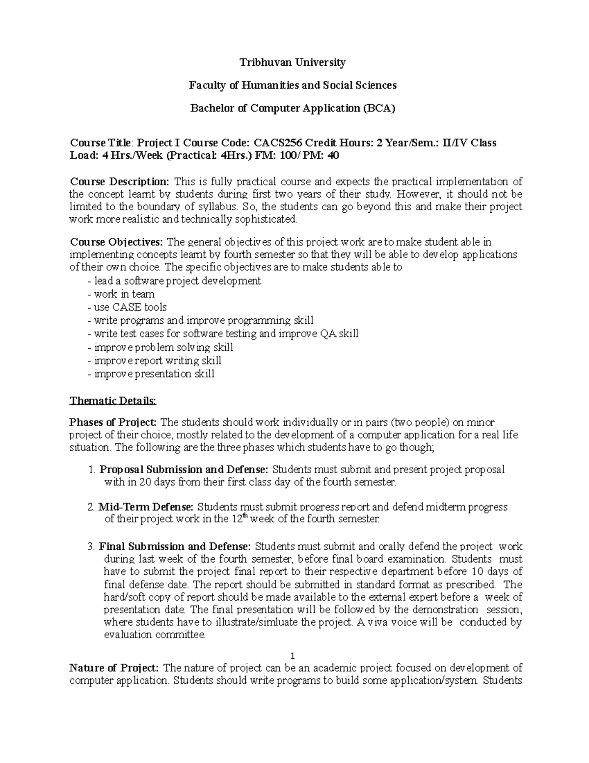 Project I Guidelines for BCA IV Semester (CACS256) - Studocu