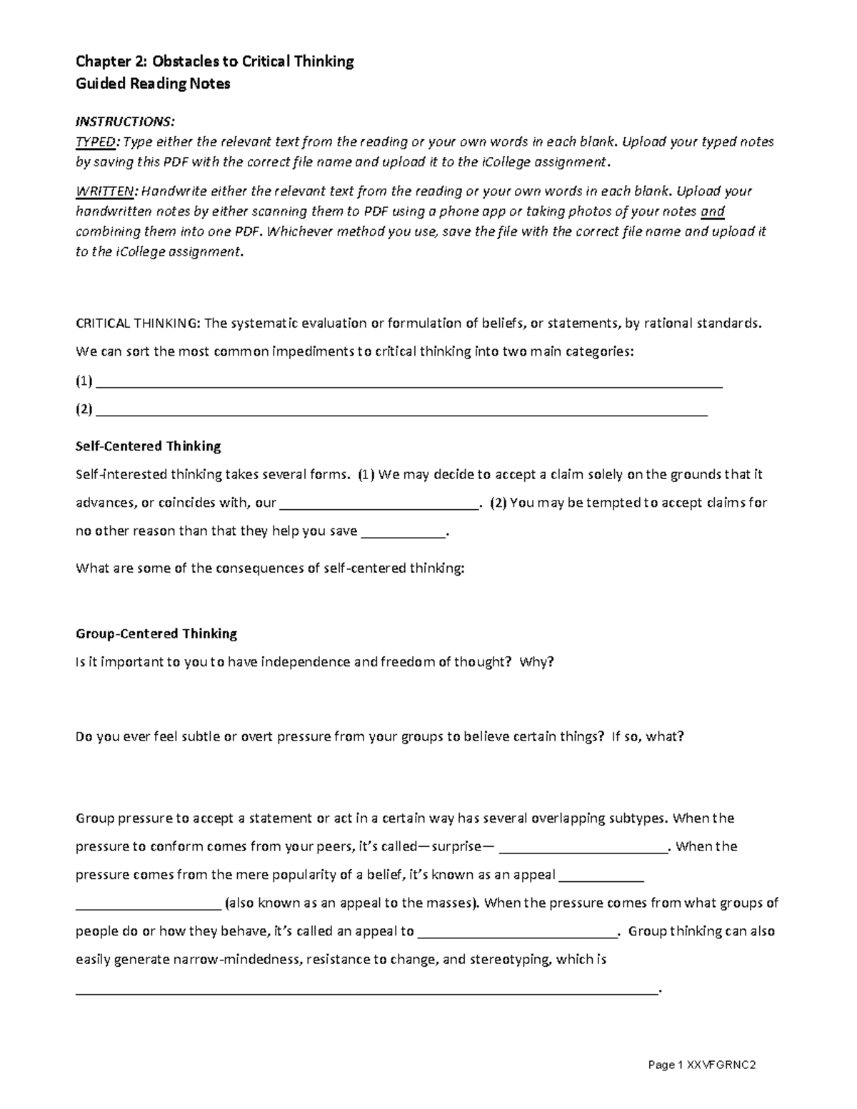 Chapter 2: Guided Reading Notes on Obstacles to Critical Thinking - Studocu