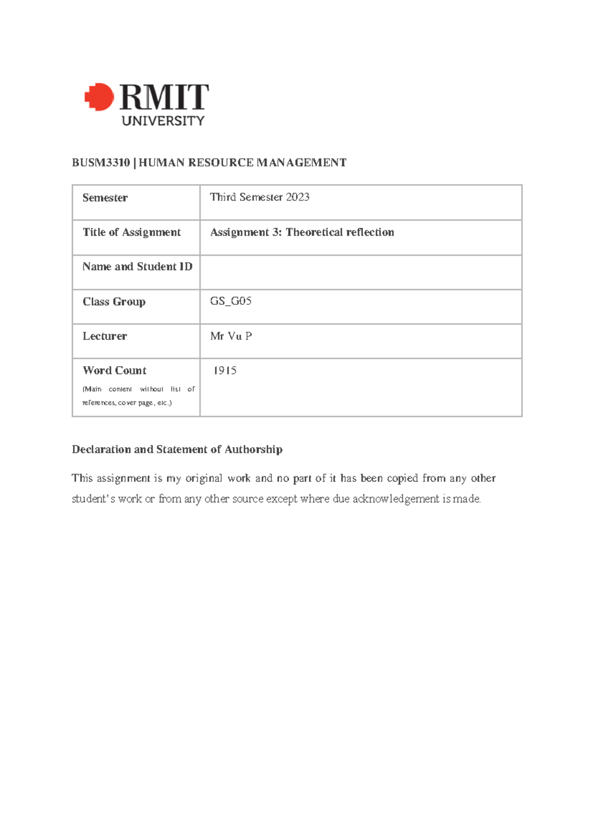 A3(High DI) Human Resource Management SGS - BUSM3310 | HUMAN RESOURCE ...