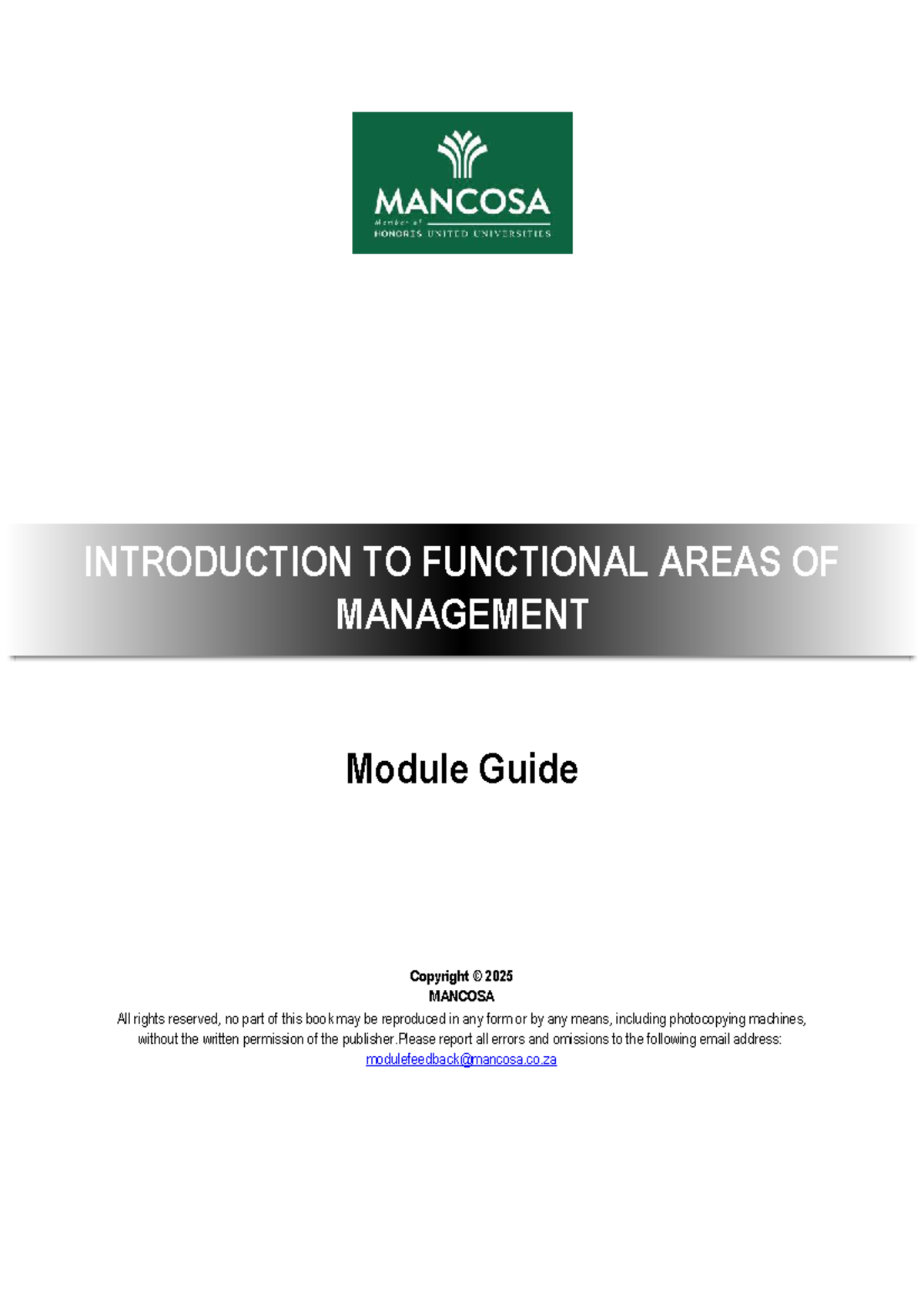 Introduction to Functional Areas of Management (NQF Level 5) Module ...