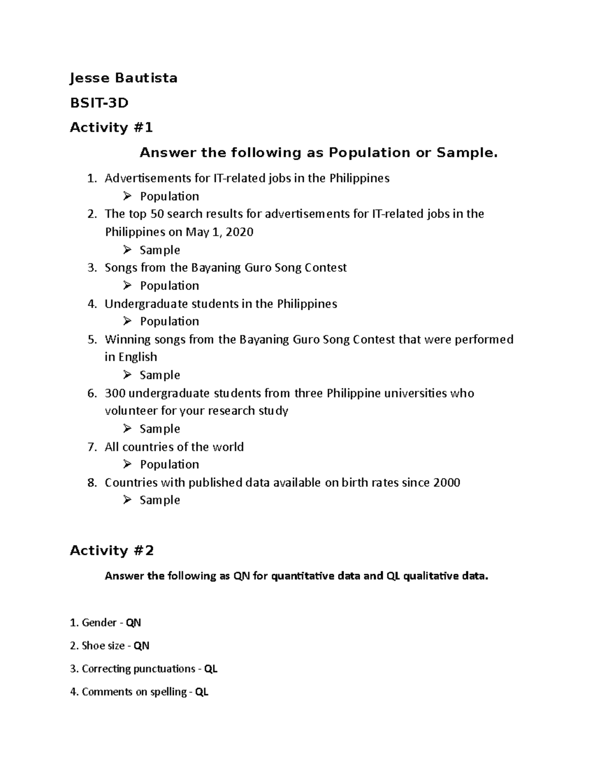 Activities and Evaluation Module 1 - Jesse Bautista BSIT-3D Activity ...