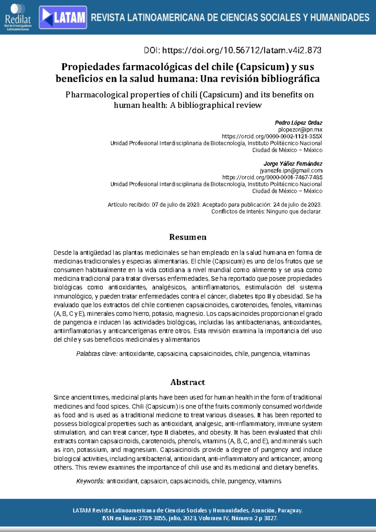 Revisión bibliográfica sobre propiedades farmacológicas del chile ...