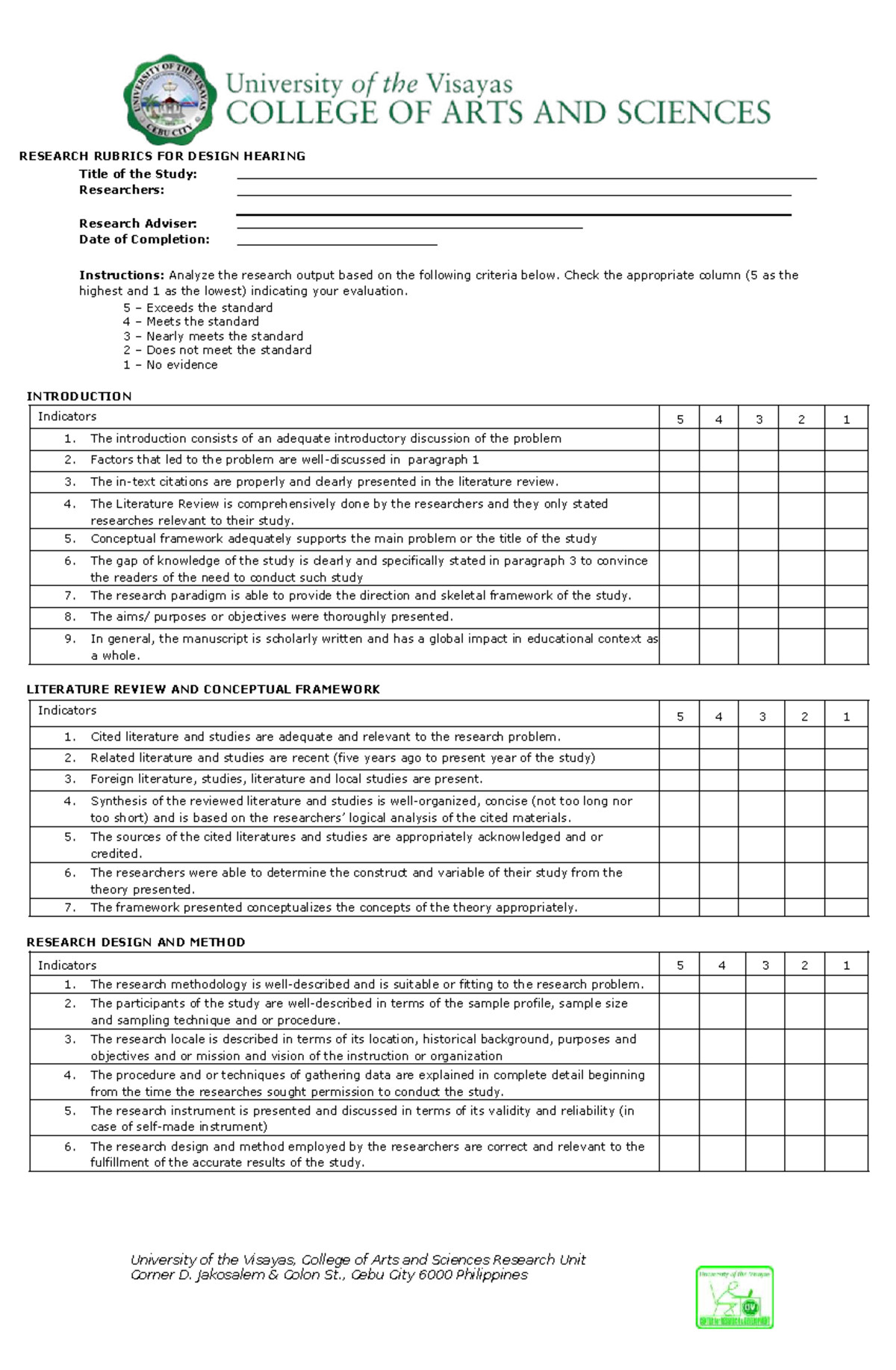 RESEARCH RUBRICS FOR DESIGN HEARING (Form 1) - Studocu
