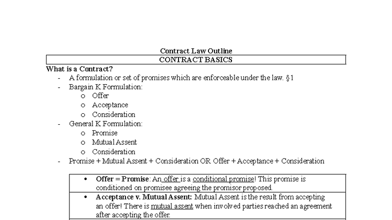 Contracts Outline: Key Concepts and Theories in Contract Law - Studocu