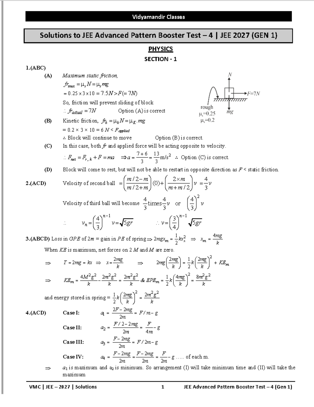 JEE Advanced Pattern Booster Test 4 Solutions - JEE 2027 (Gen 1) - Studocu