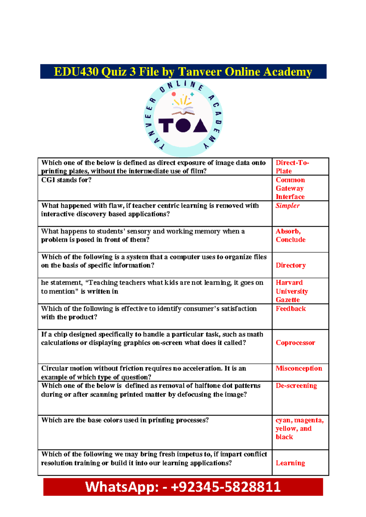 EDU430 Quiz 3 Study Guide by Tanveer Online Academy - Studocu