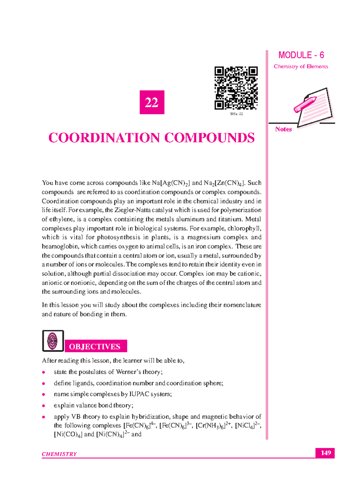 Module 6: Coordination Compounds - Chemistry of Elements Notes - Studocu