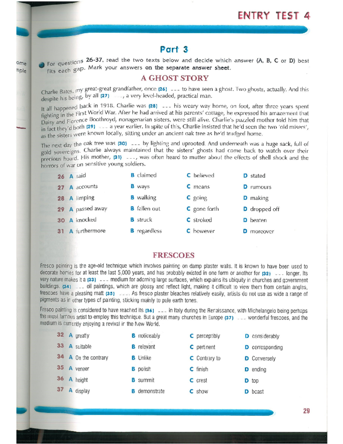 ENTRY TEST 4: Reading Comprehension & Vocabulary Practice - Studocu