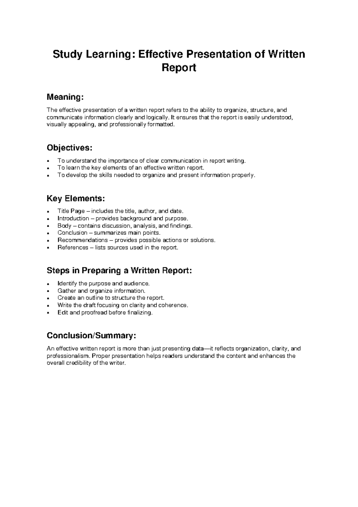 Effective Presentation of Written Reports: Key Elements & Steps - Studocu