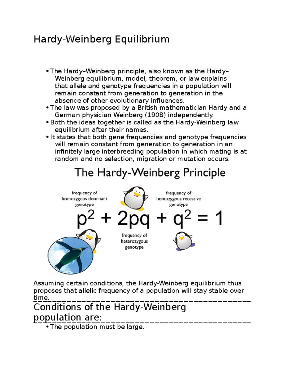 Hardy Weinberg Principle Conditions
