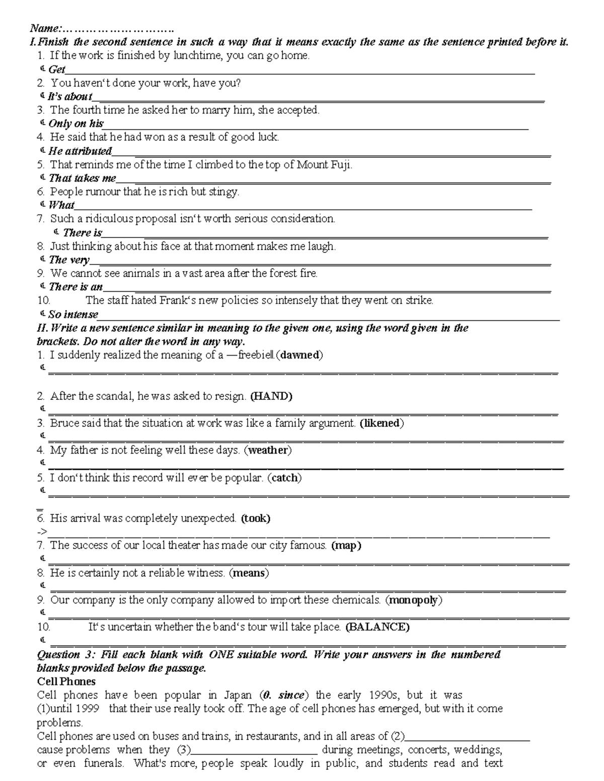 Test 3 - Sentence Completion and Language Skills Practice - Studocu