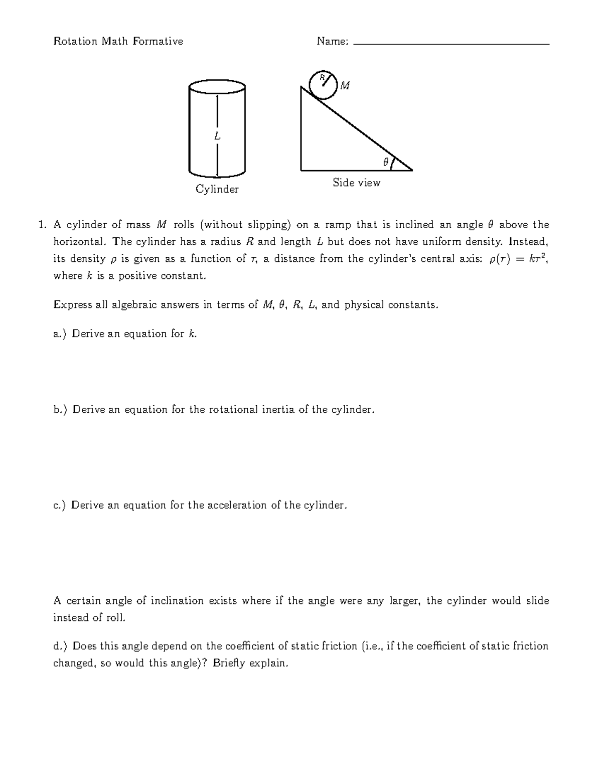 Rolling Motion Math Formative: Cylinder Dynamics & Inertia Analysis ...