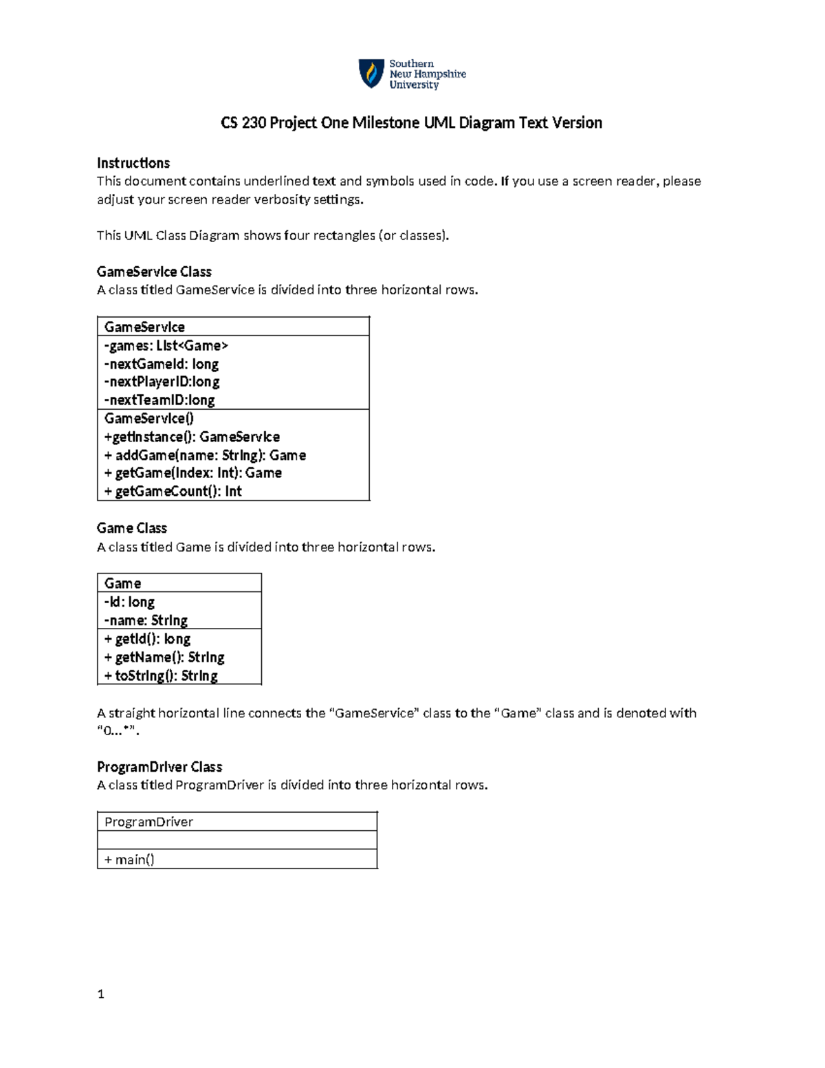 CS 230 Project One Milestone: UML Class Diagram Overview - Studocu