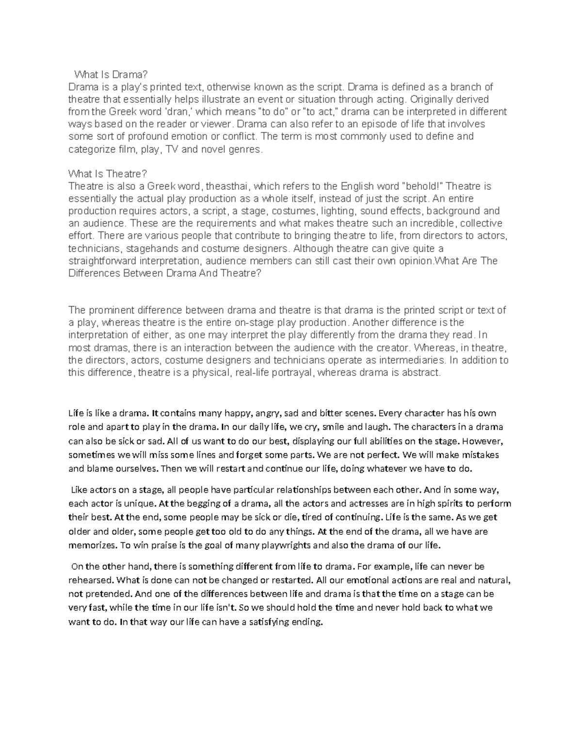 Understanding Drama and Theatre: Key Differences Explored - Studocu