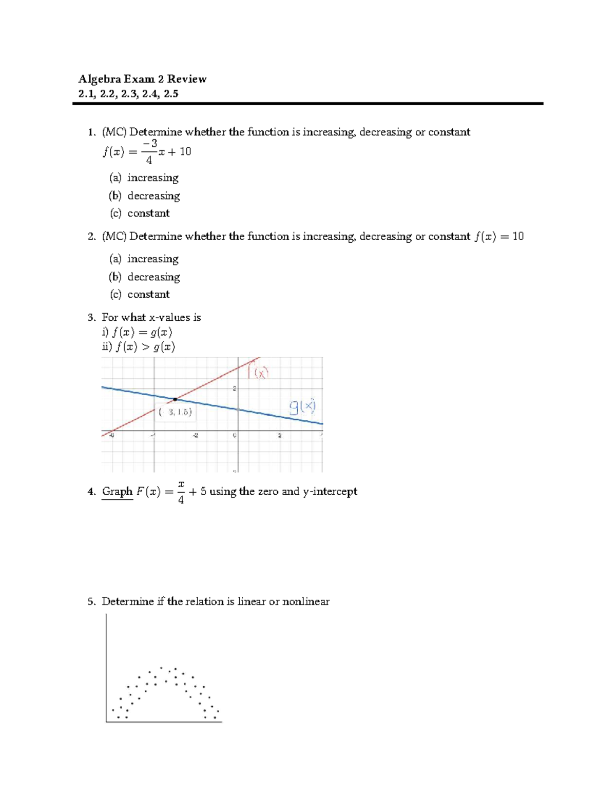 Algebra Exam 2 Review: Quadratic Functions and Inequalities - Algebra ...