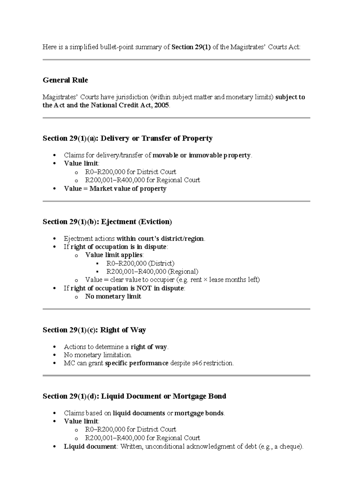 Summary of Section 29(1) of the Courts Act: Key Points & Limits - Studocu