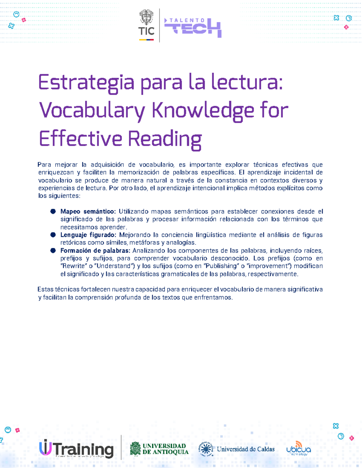 Estrategia para la lectura Vocabulary Knowledge for Effective Reading ...