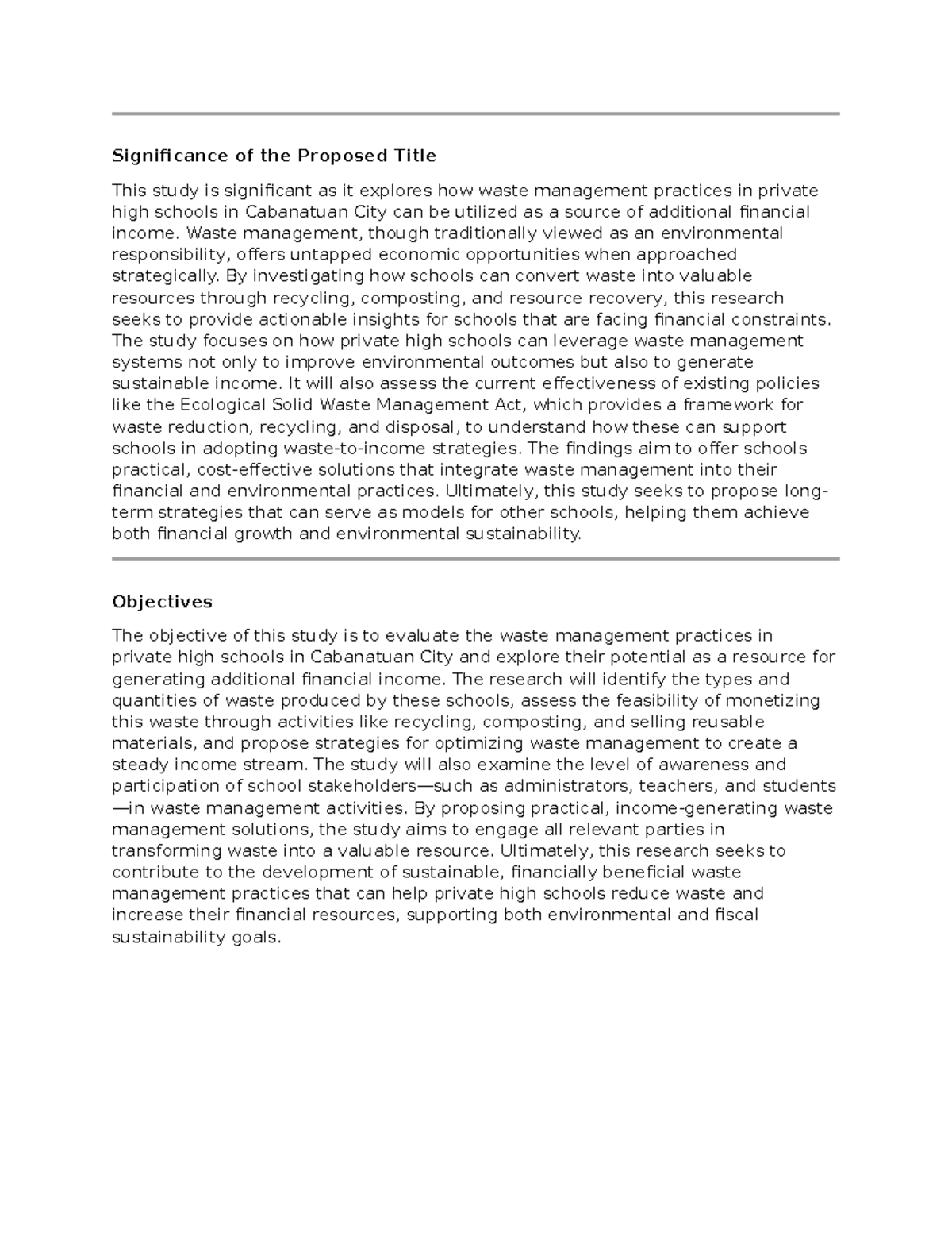 Significance of the Proposed Title - Waste management, though ...