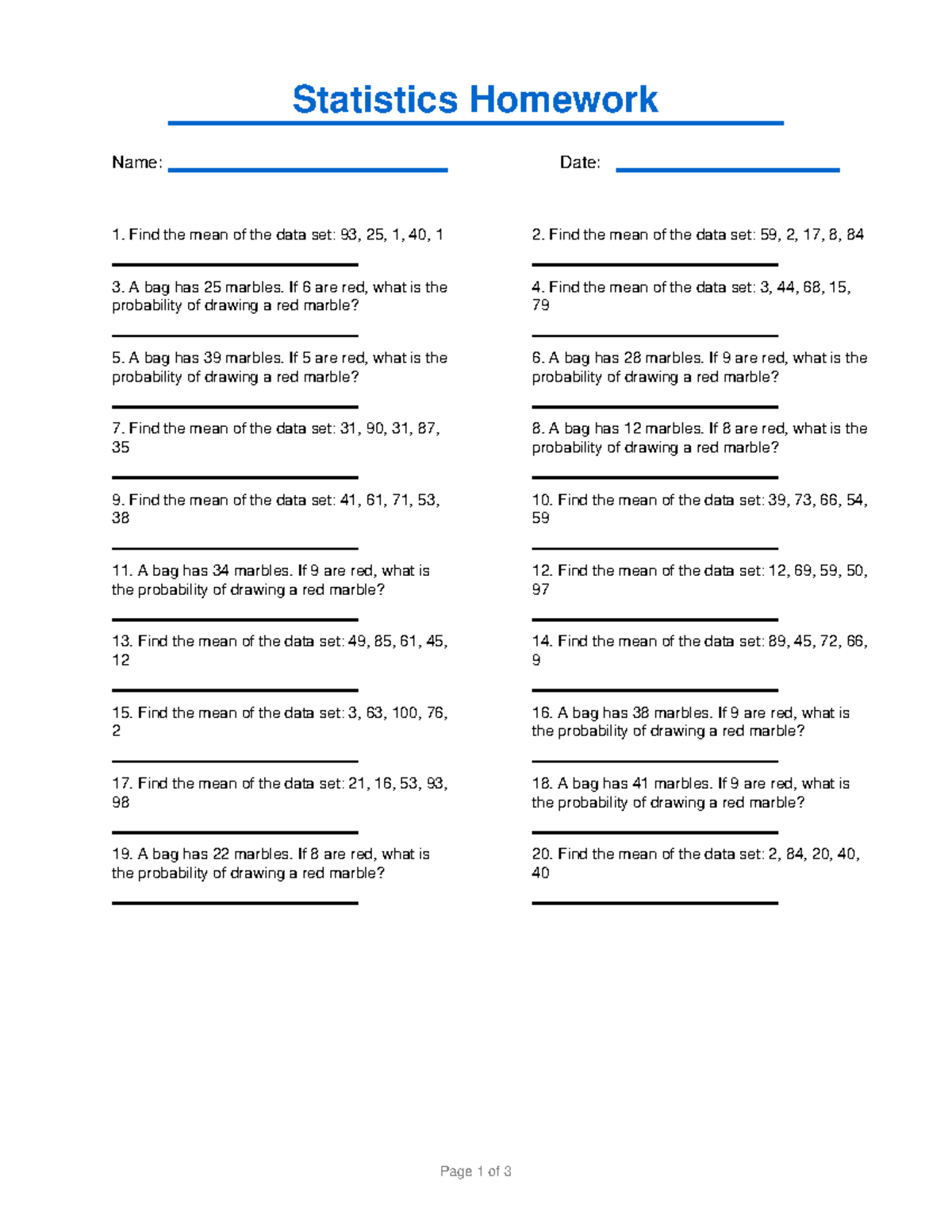 Statistics Homework 8: Mean & Probability Problems - Studocu