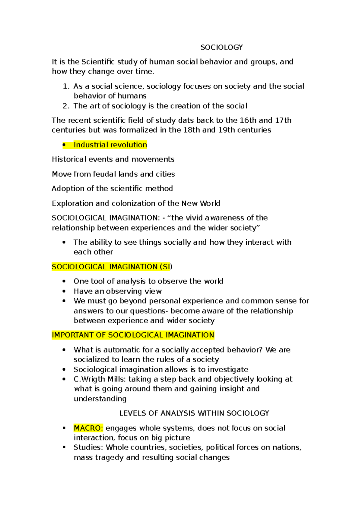 Sociology - Lecture Notes & Quiz 3 Answers (SOC 101) - Studocu