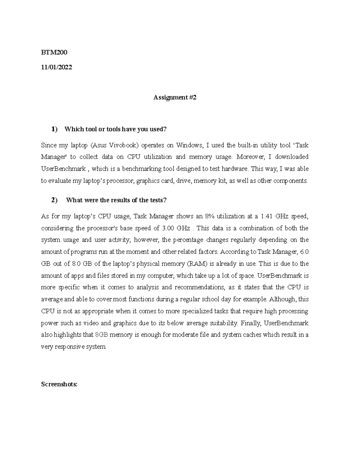 BTM200 assignment 2 - BTM 11/01/ Assignment # 1) Which tool or tools have you used? Since my ...