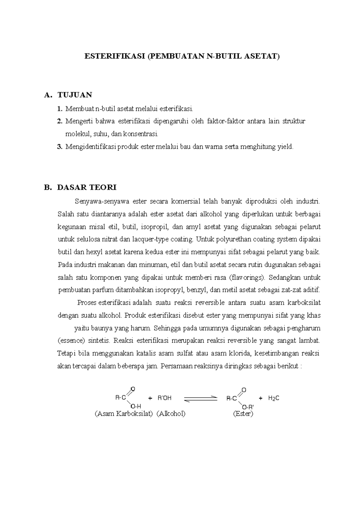 Praktikum Esterifikasi: Pembuatan N-Butil Asetat dan Analisis Hasil ...