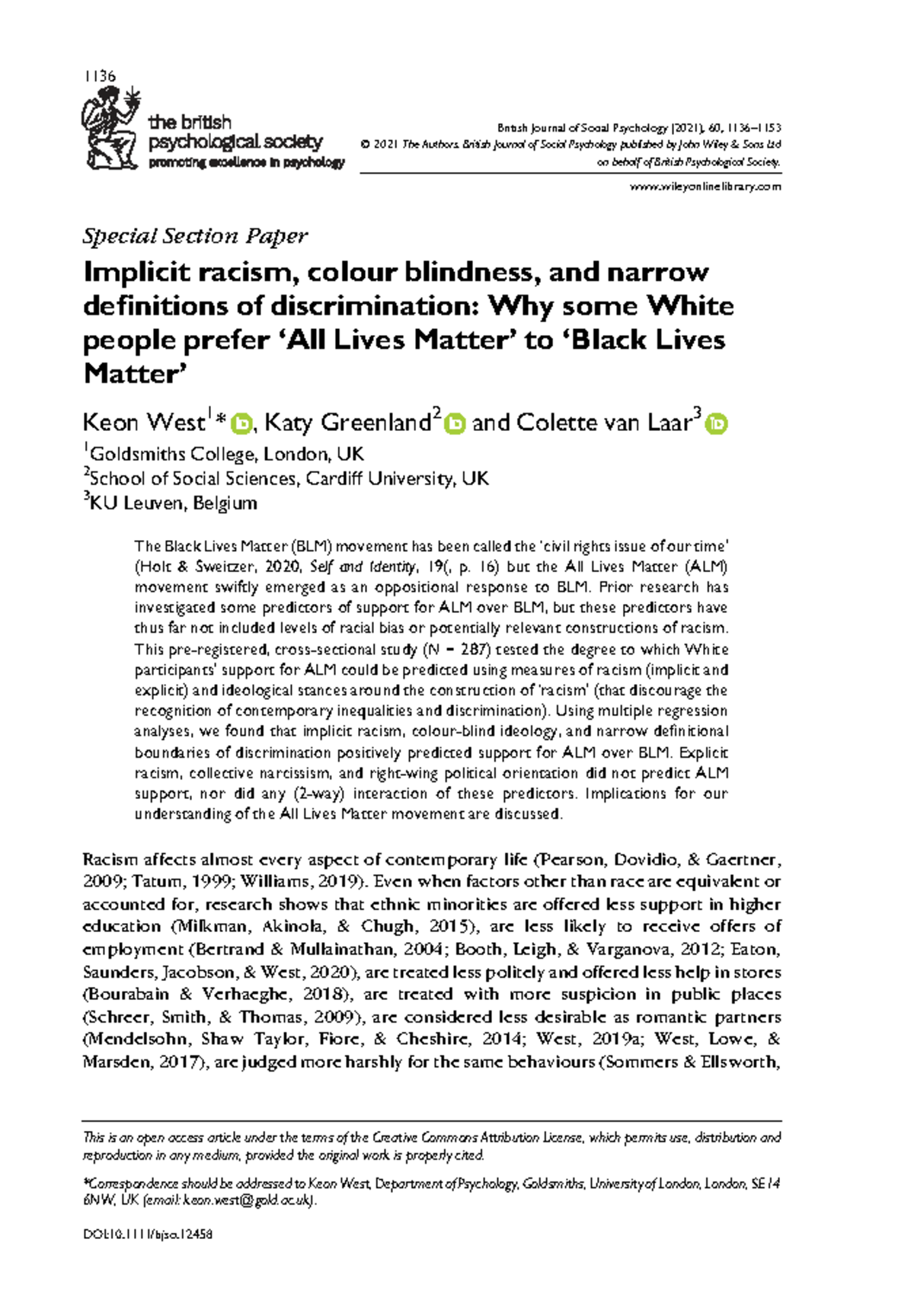 Implicit Racism and Ideology: Support for ALM vs. BLM Study (Psy 2021 ...
