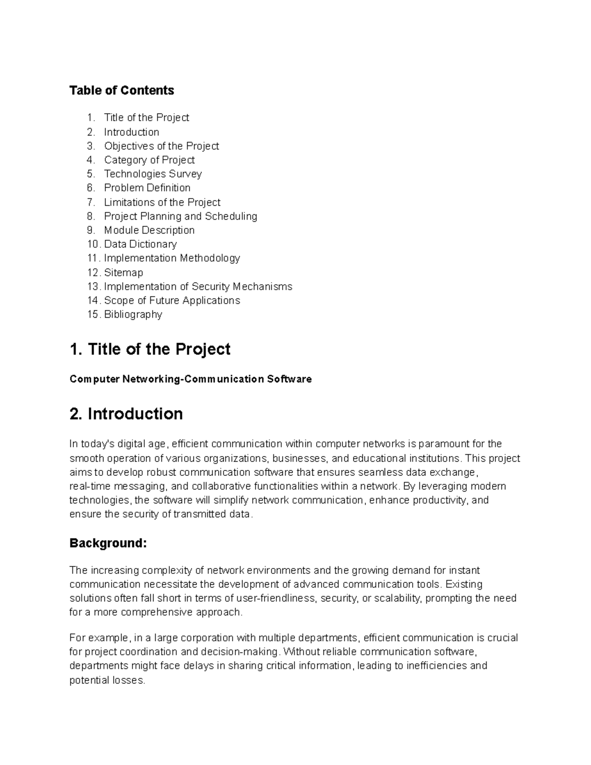 Synopsis Computer - Table of Contents 1. Title of the Project 2 ...