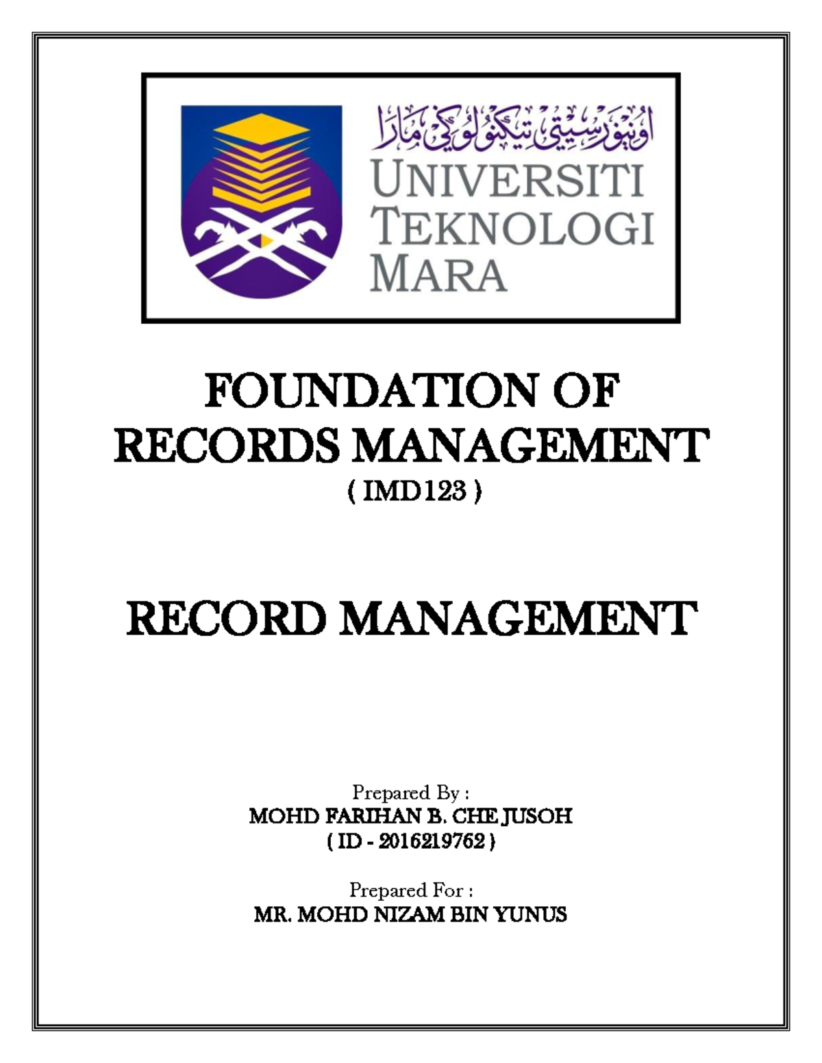 Records Management Overview - Assignment IMD123 - Studocu