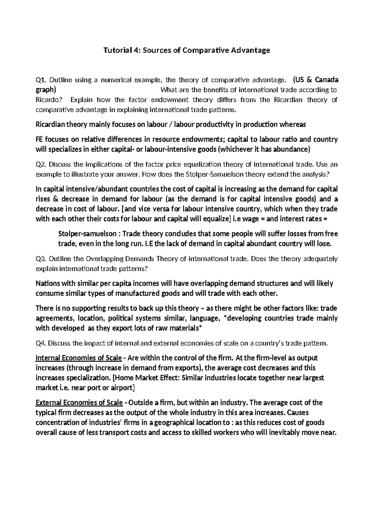 Tutorial 4 - Comparative Advantage & International Trade Theories - Studocu