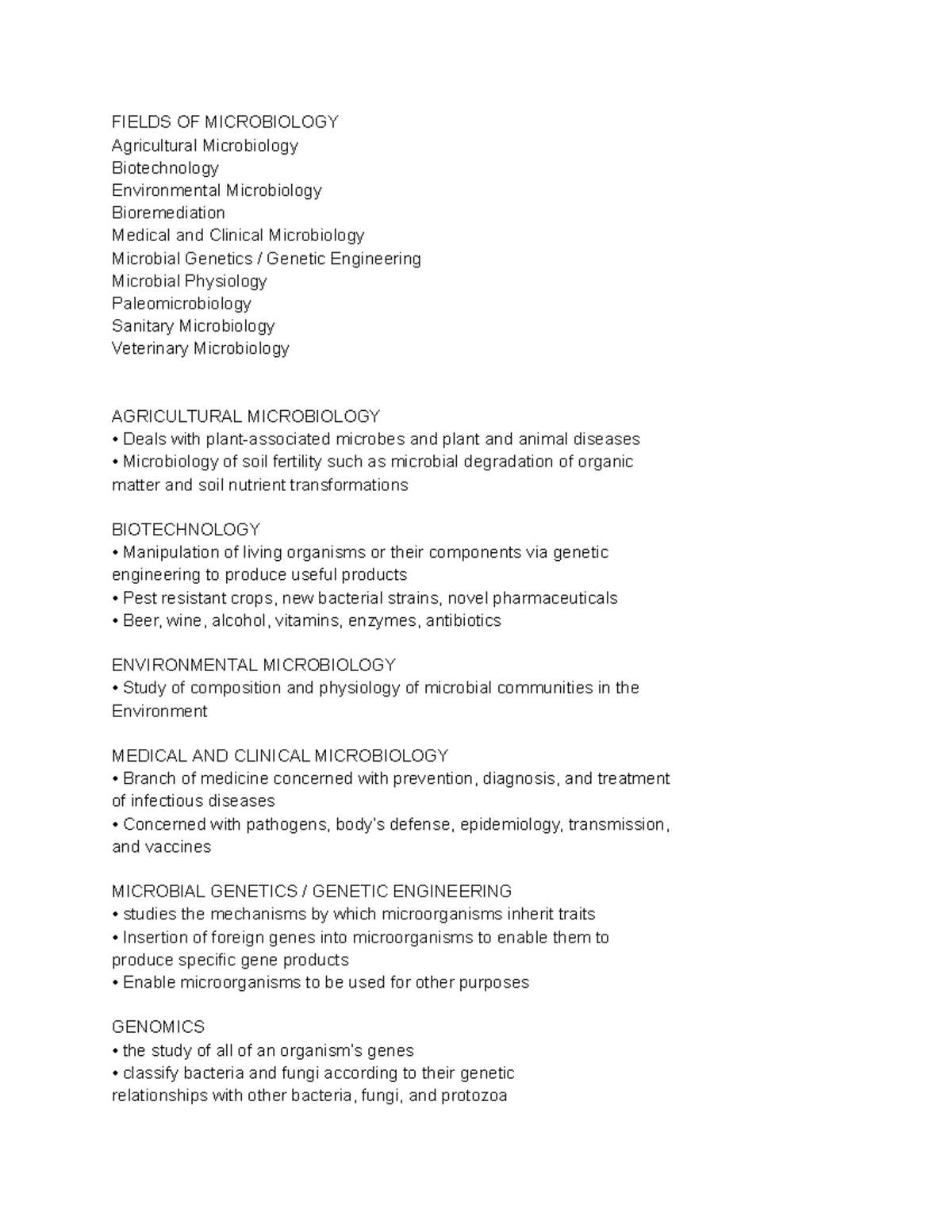 Fields of Microbiology: Overview of Key Areas and Applications - Studocu
