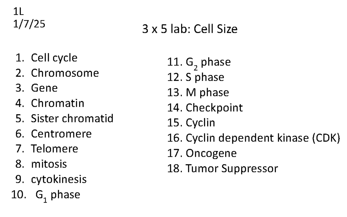 AP Biology: Cell Cycle and Division Overview (2024-25) - 1L 1/7/ 3 x 5 ...