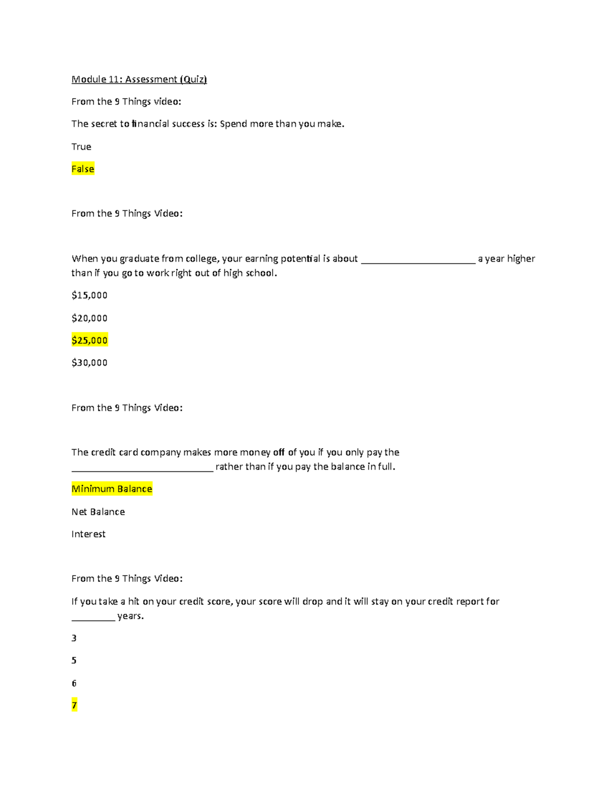 Module 11 Assessment (Quiz) - Module 11: Assessment (Quiz) From the 9 ...
