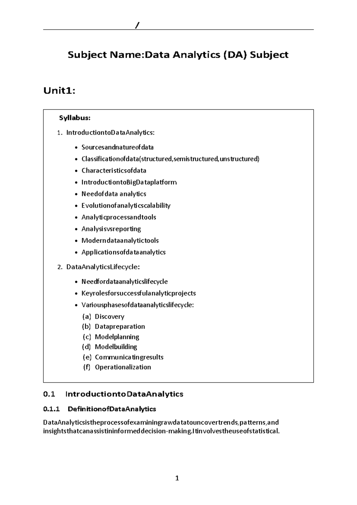 Data Analytics (DA) Unit 1: Introduction and Key Concepts Overview ...