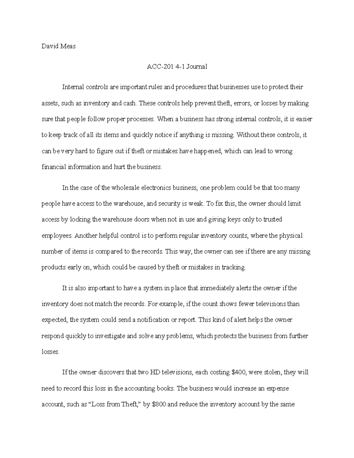 4-1 Journal: Importance of Internal Controls in Business Operations ...
