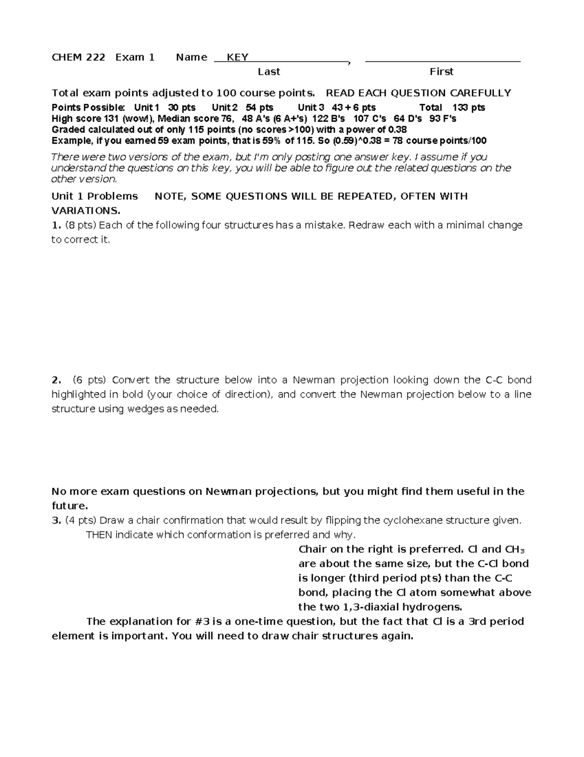CHEM 222 Exam 1a F25 Detailed Answer Key - Studocu