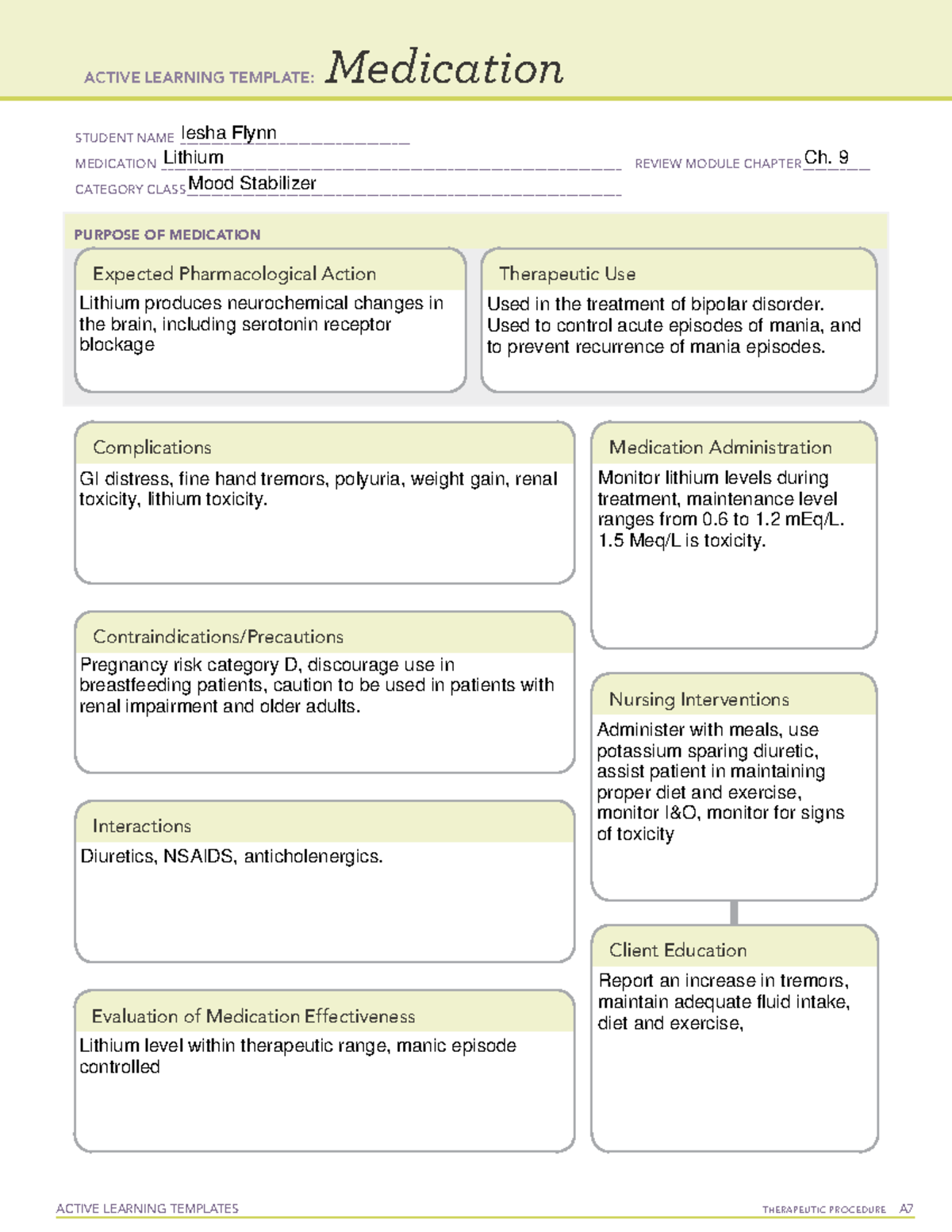 Lithium: Mood Stabilizer Overview - Active Learning Template Ch. 9 ...