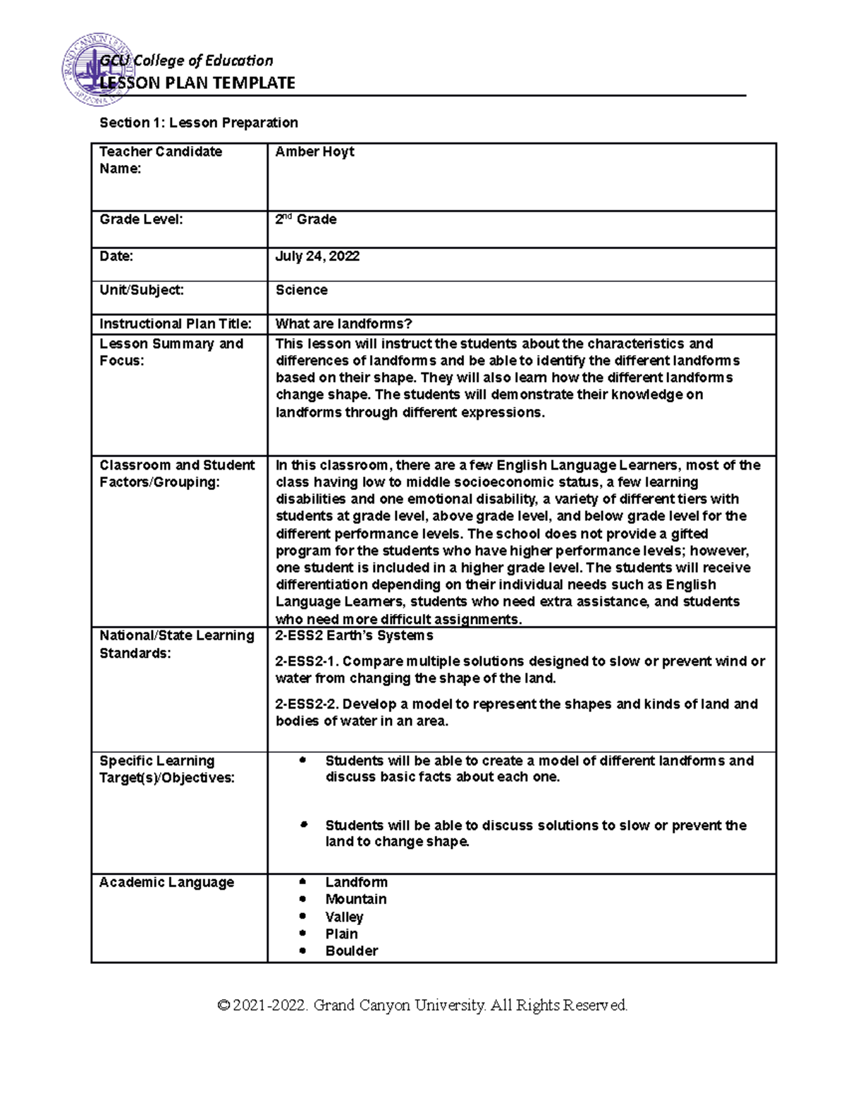 2nd Grade Science Lesson Plan: Exploring Landforms and Their Changes ...