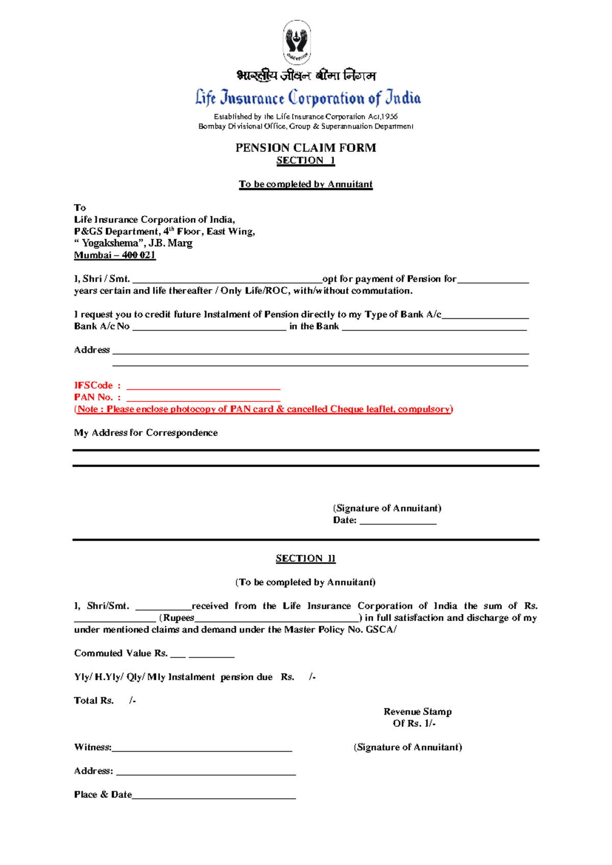 Superannuation Withdrawal Form - LIC Pension Claim Process - Studocu